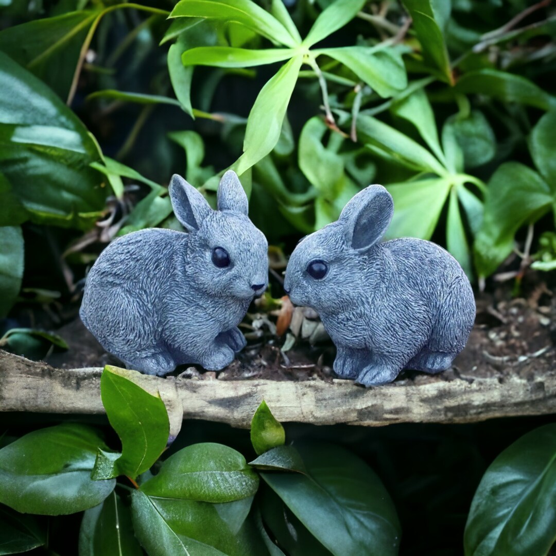 Outdoor Two Rabbits Figure Concrete Wild Animals Sculpture Cement Pair ...