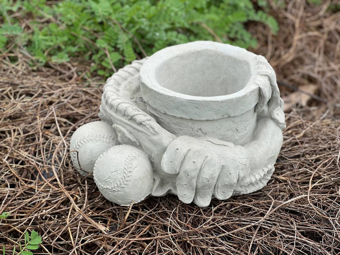 Concrete Baseball Planter Statue Cement Flowers Pot Figurine for Garden ...