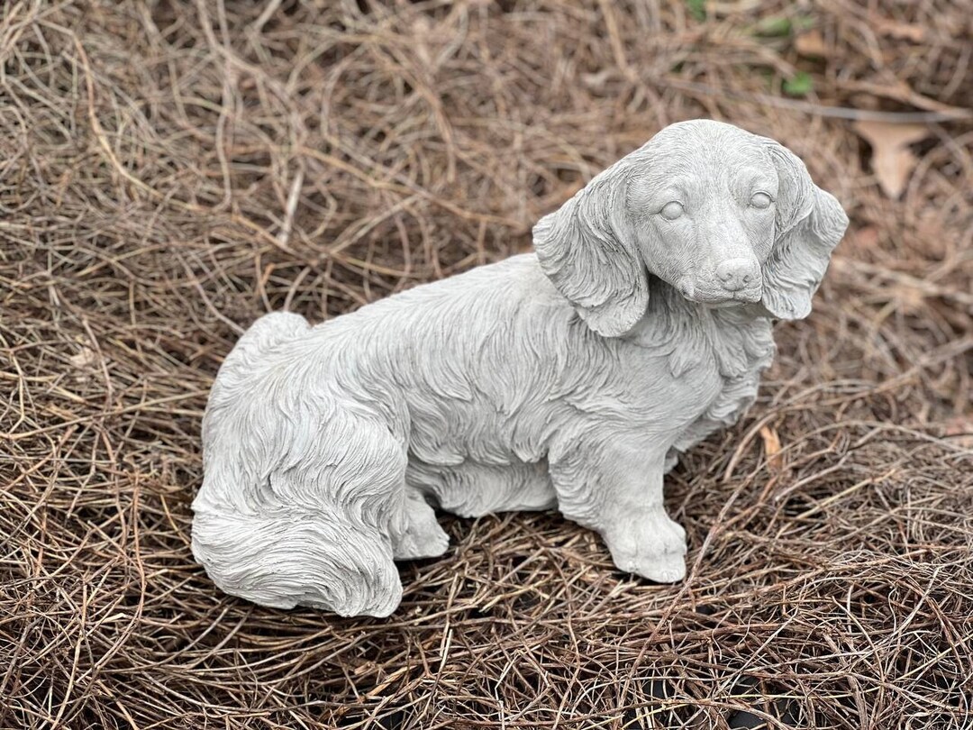 Concrete Hairy Dachshund Statue Doxie Garden Sculpture Realistic ...