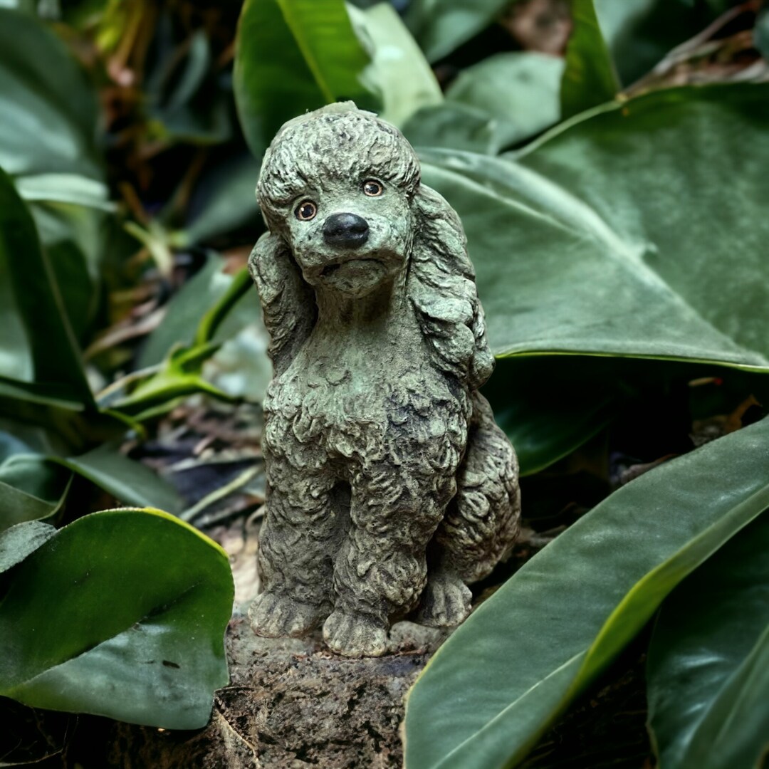Cement Poodle Dog Figurine Concrete Sitting Small Pet Sculpture Stone ...