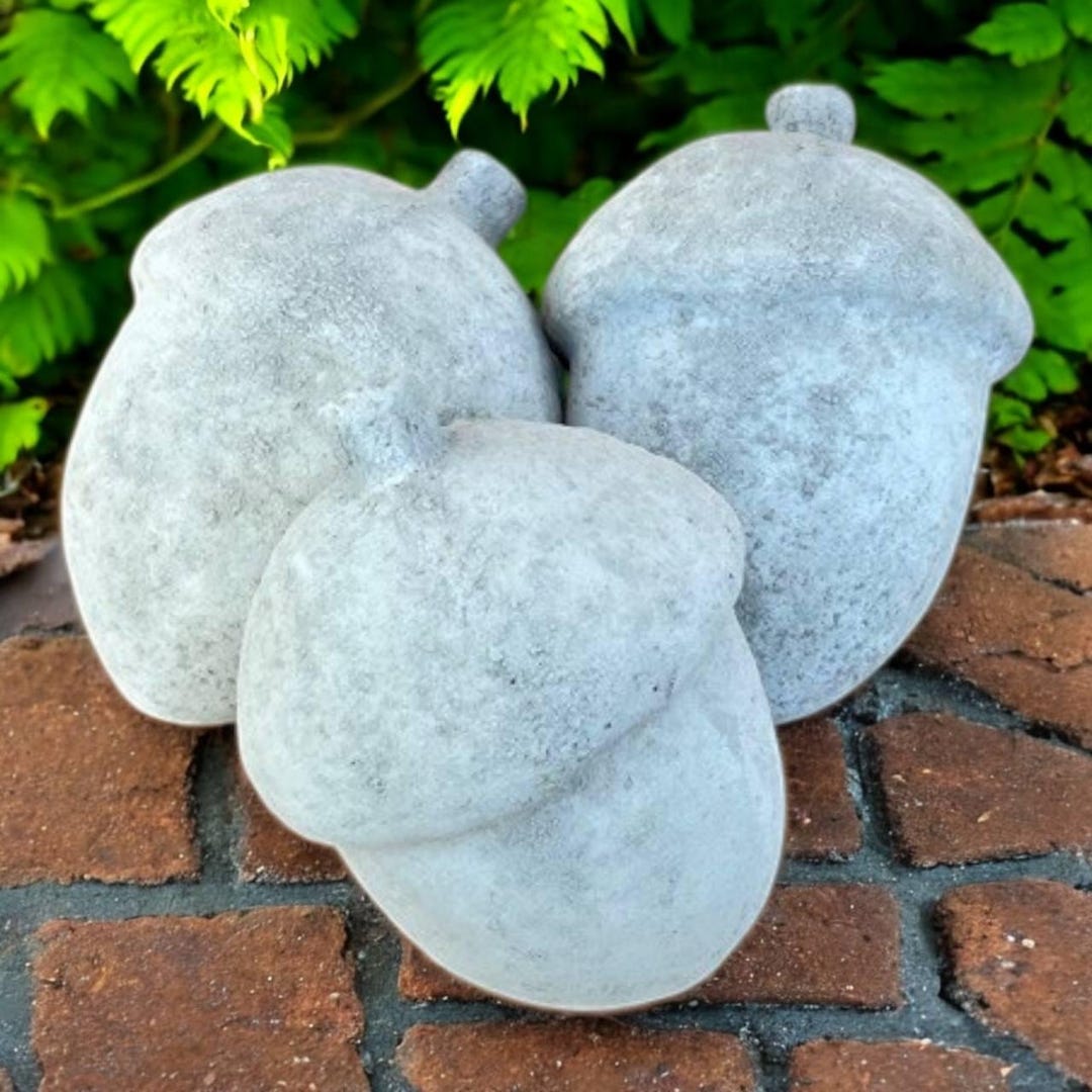 Small Acorn Figurine Concrete Three Acorn Outdoor Decor Forest Acorn ...