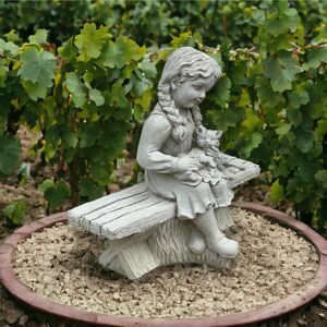Stone Sitting Girl With Cat Sculpture Concrete Child With Pet Statue ...