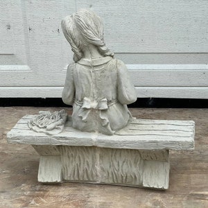 Sitting Girl Statue Cement Kid With Cat Figurine for Garden Yard Girl ...