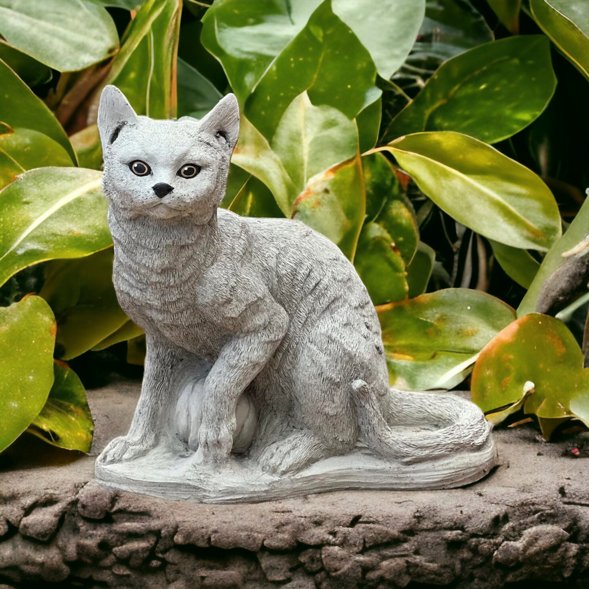 Cement Cat With Ball Statue Concrete Garden Pet Grave Marker Figure ...