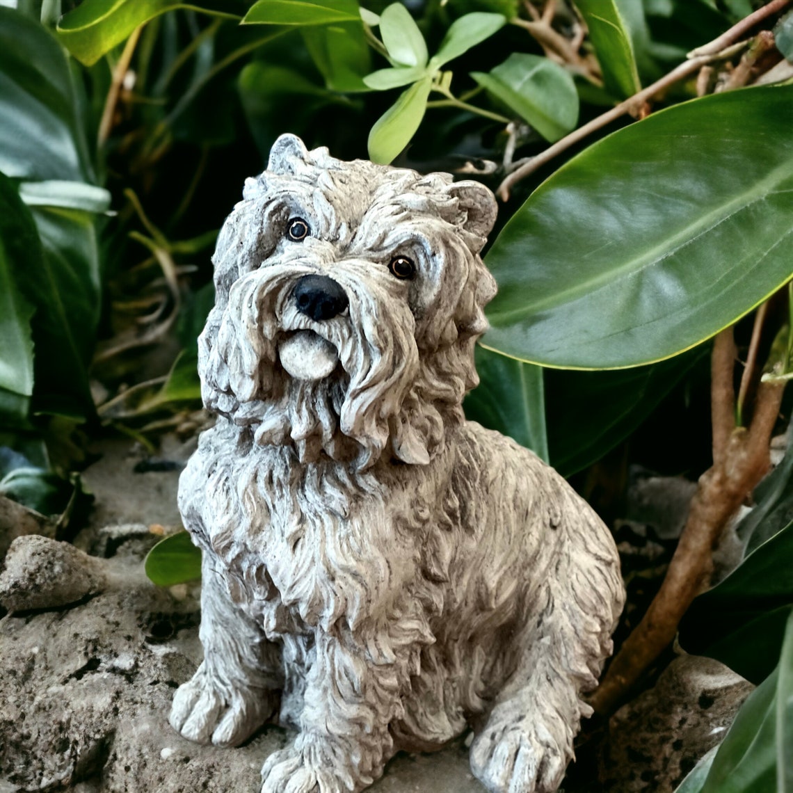 Realistic Maltese Dog Sculpture Concrete Backyard Pet Memorial Figurine ...