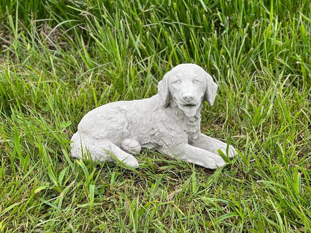 Laying Dog Statue Garden Pet Grave Marker Figure Cement Dog Sculpture ...