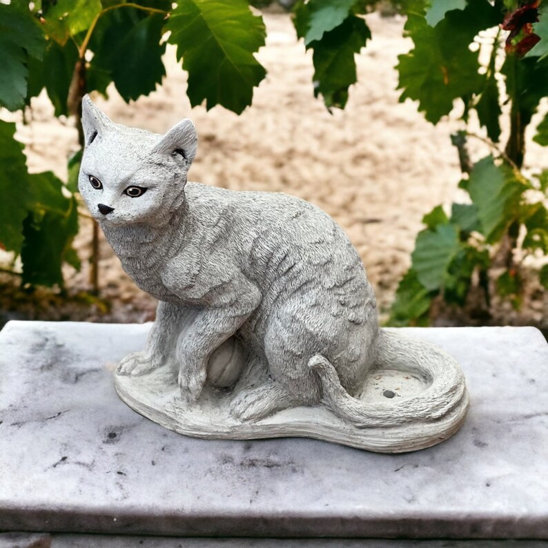 Life Size Cat With Ball Statue Sitting Playing Cat Sculpture Detailed ...