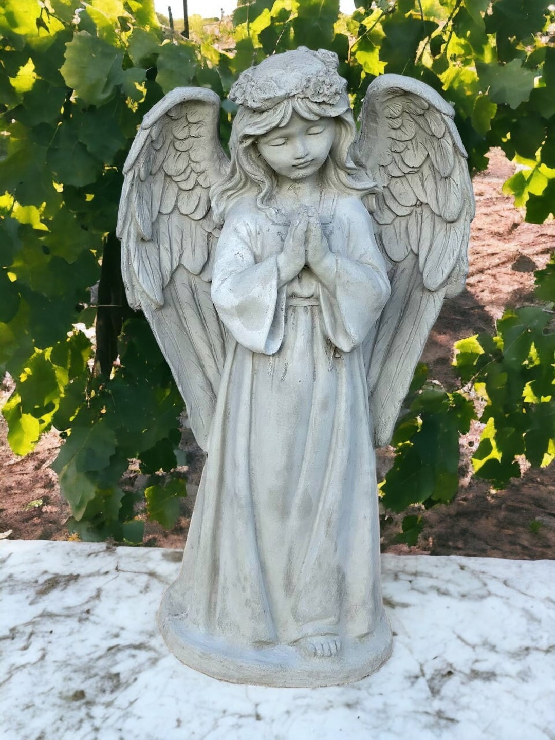 Massive Angel Statue Stone Praying Child Memorial Sculpture Cement ...
