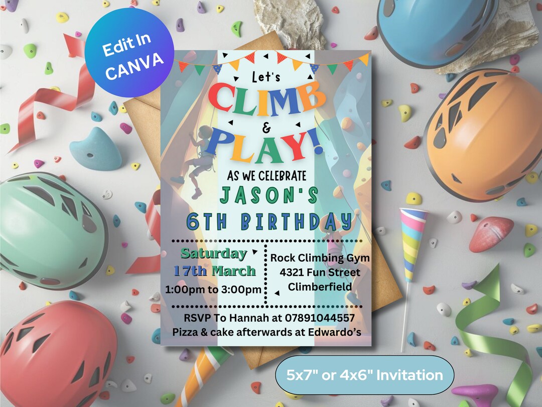 Rock Climbing Birthday Invite, Editable Birthday Invitation Template ...