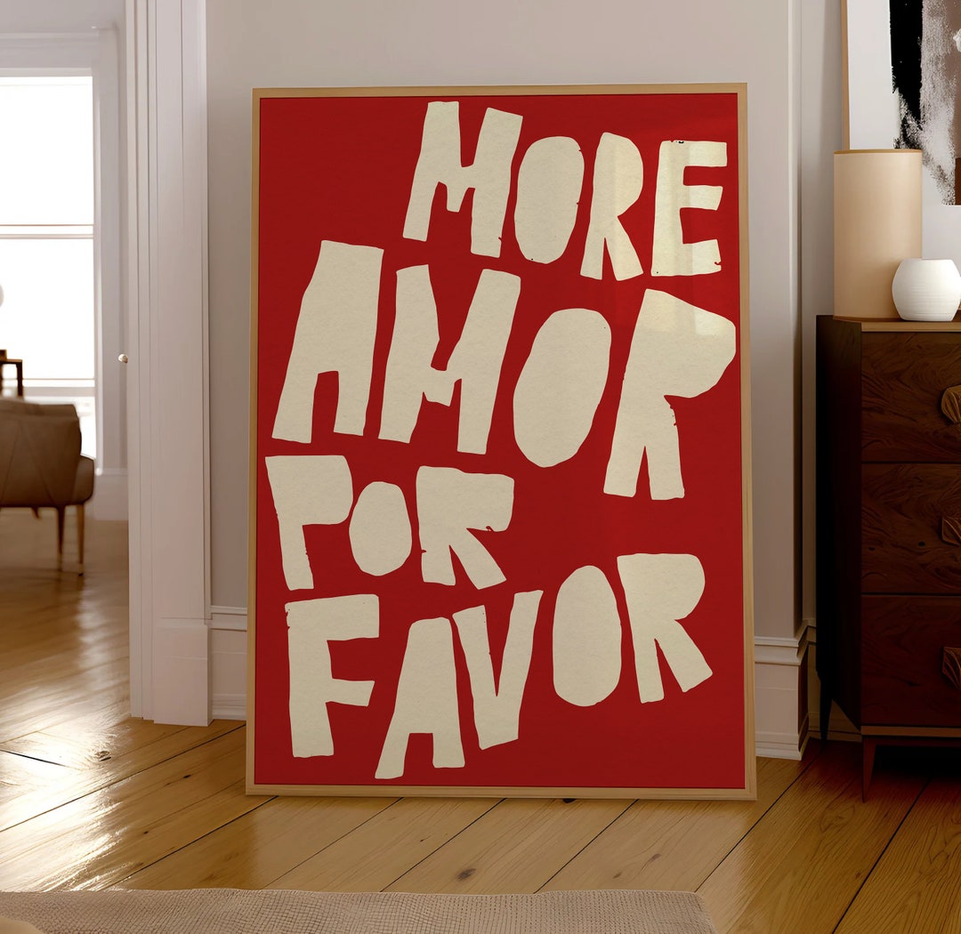 More Amor Por Favor Poster- Love Quote Print Red Pink Wall Art Print ...