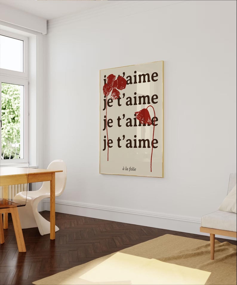 Love Poster I Love You Print, French Vintage Art Retro, Red Wall Art ...