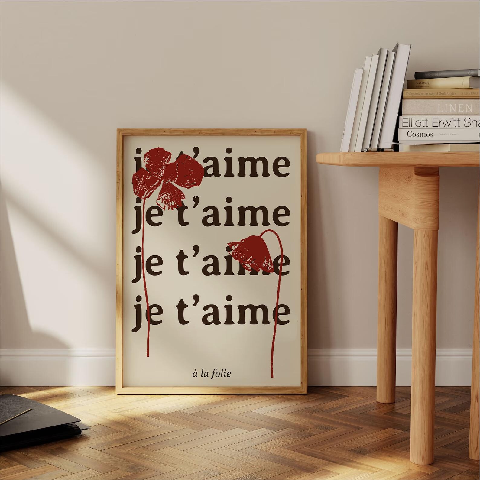 Love Poster I Love You Print, French Vintage Art Retro, Red Wall Art ...