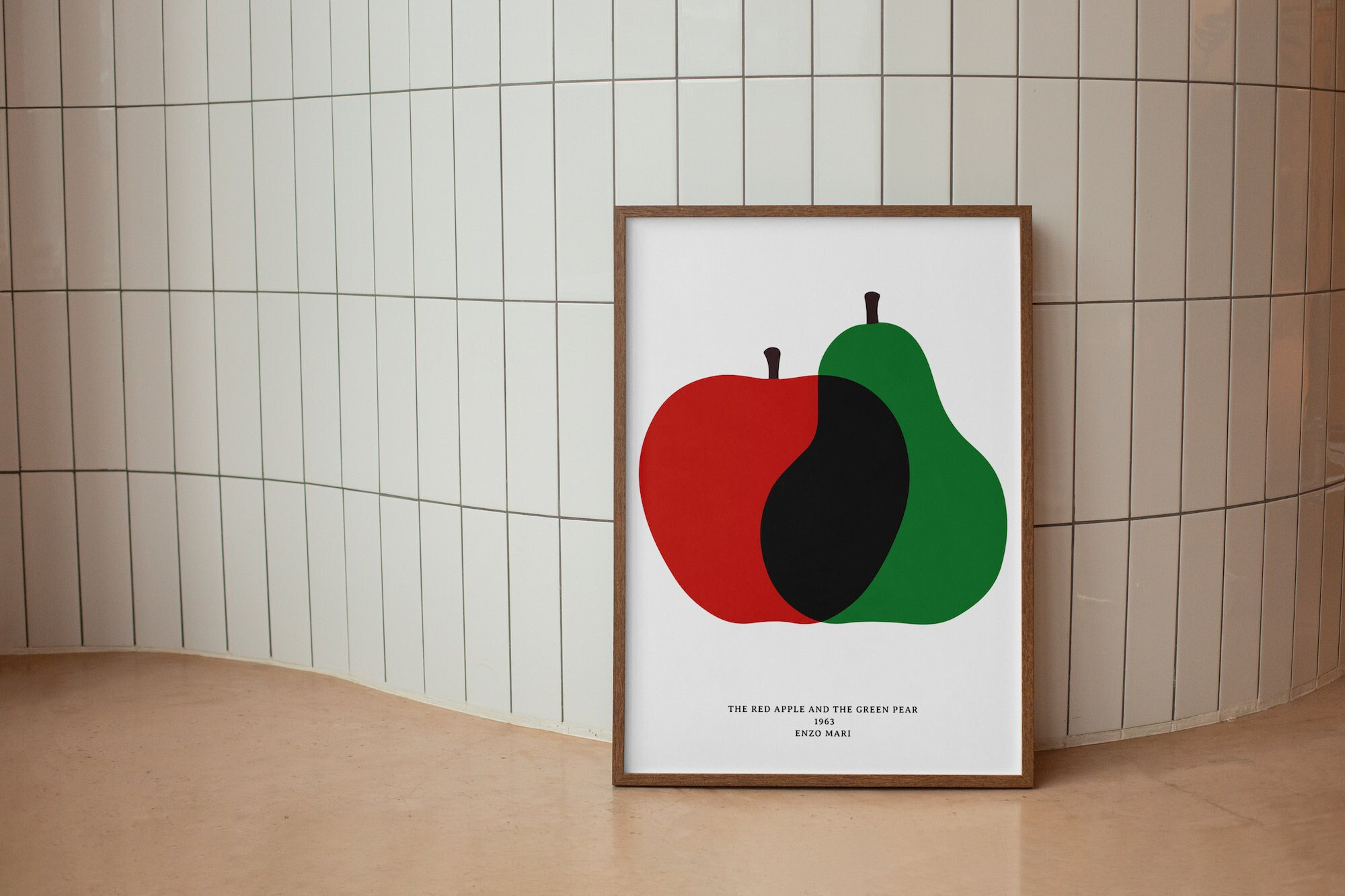 Enzo Mari Red Apple Green Pear Poster, Danish Modern Art for Kitchen ...