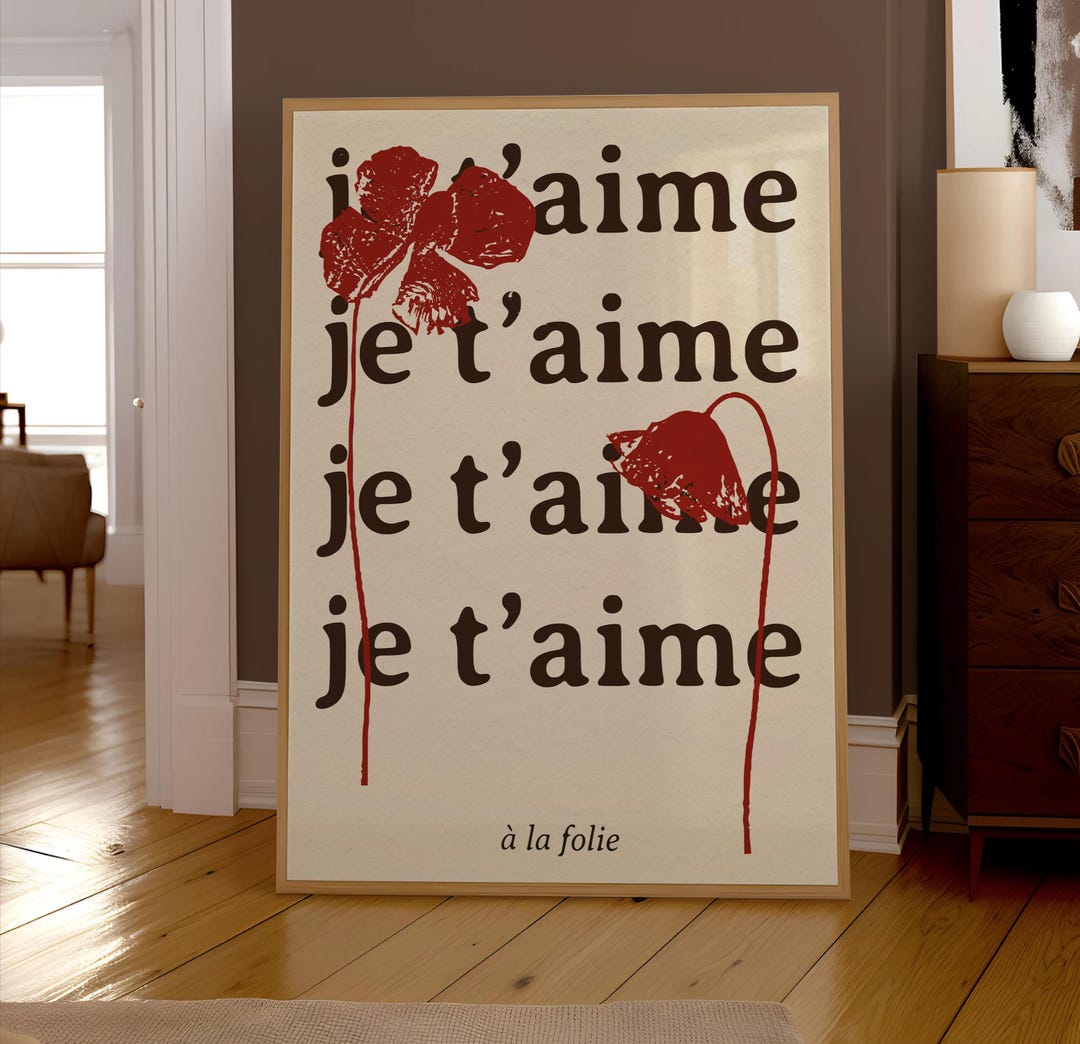 Love Poster I Love You Print, French Vintage Art Retro, Red Wall Art ...