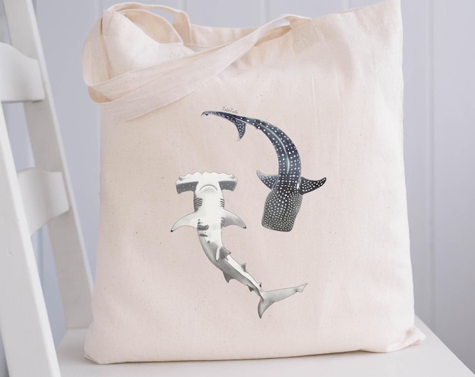 Colorful Shark Tote Bag, Tote for Shark Lovers, Ocean Tote Bag, Ocean ...