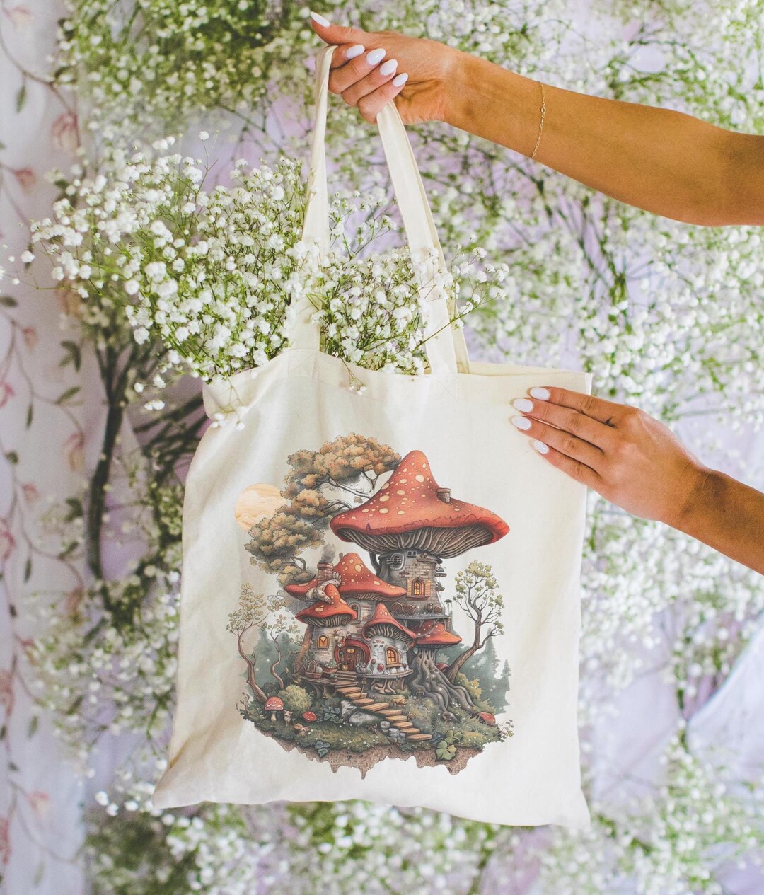 Cottagecore Mushroom Tote Bag, Vintage Fungi Print,eco-friendly Canvas ...