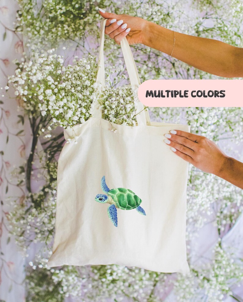 Blue Turtle Tote Bag, Sea Turtle Design Canvas Bag, Ocean Lover Tote ...