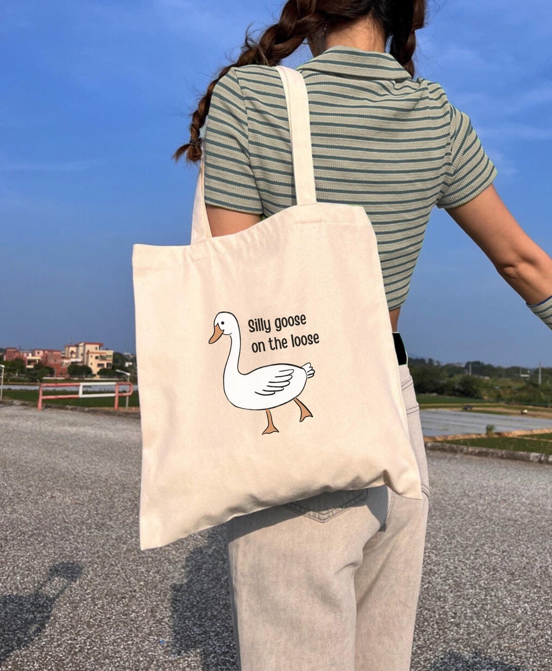 Silly Goose Tote Bag, Fun Animal Art, Cute Goose Bag, Eco-friendly ...
