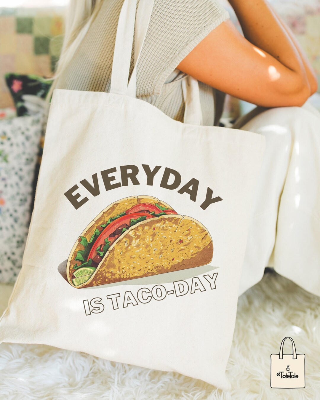 Taco Tote Bag Everyday is Taco Day 100% Recycled Aesthetic Tacos Purse ...
