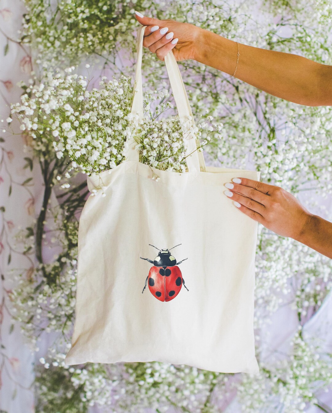 Botanical Ladybug Tote Bag, Cute Ladybug Lover Gift, Eco Friendly Bag ...