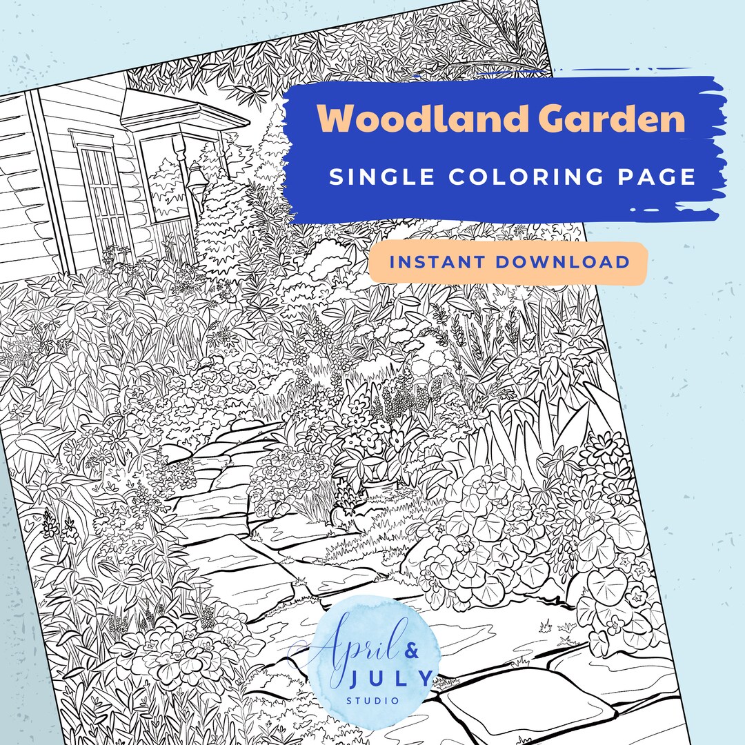 Woodland Garden Digital Download Coloring Page, Garden Path, Detailed ...