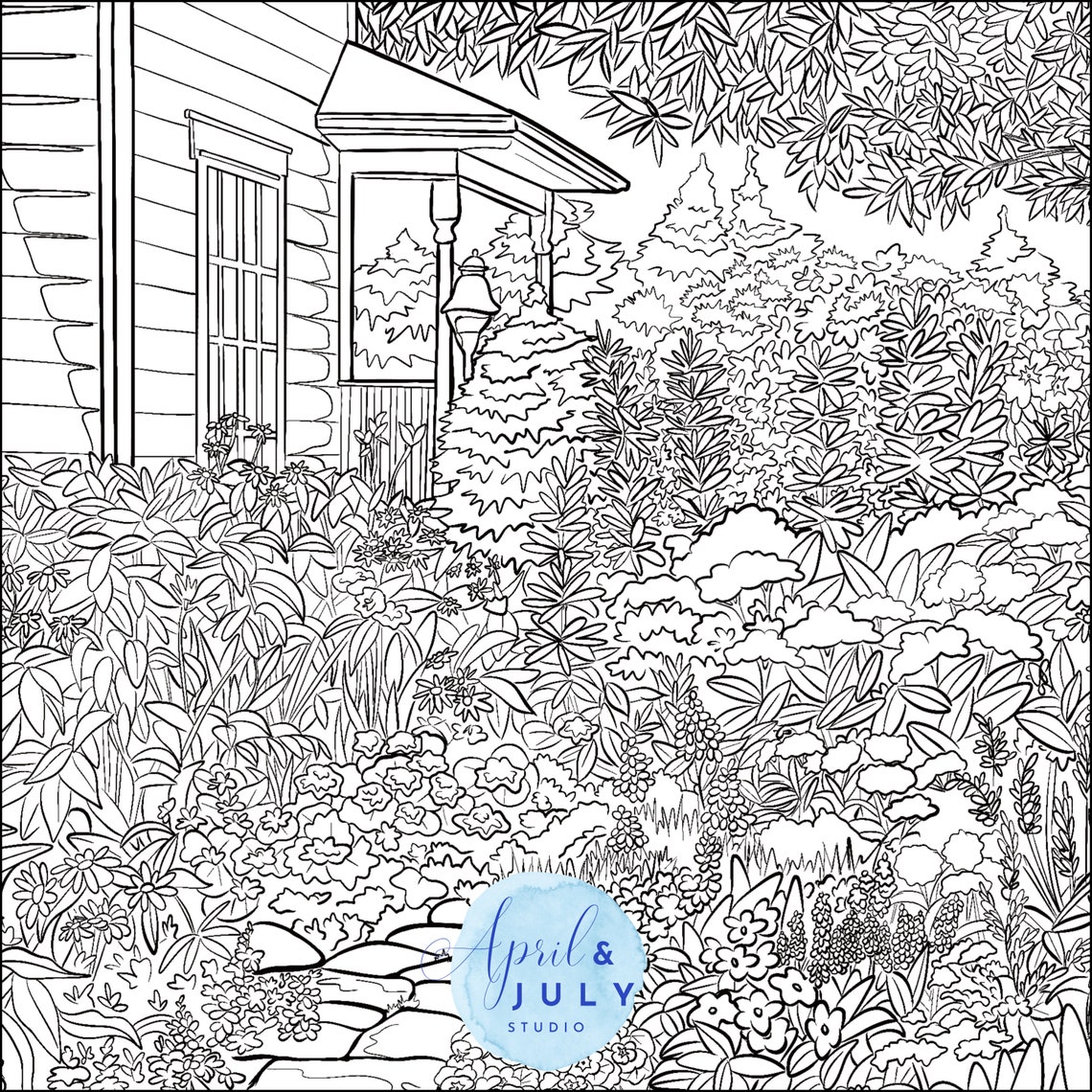 Woodland Garden Digital Download Coloring Page, Garden Path, Detailed ...