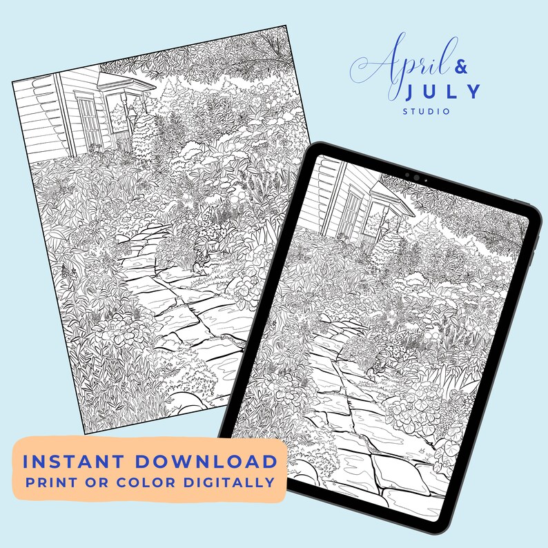 Woodland Garden Digital Download Coloring Page, Garden Path, Detailed ...