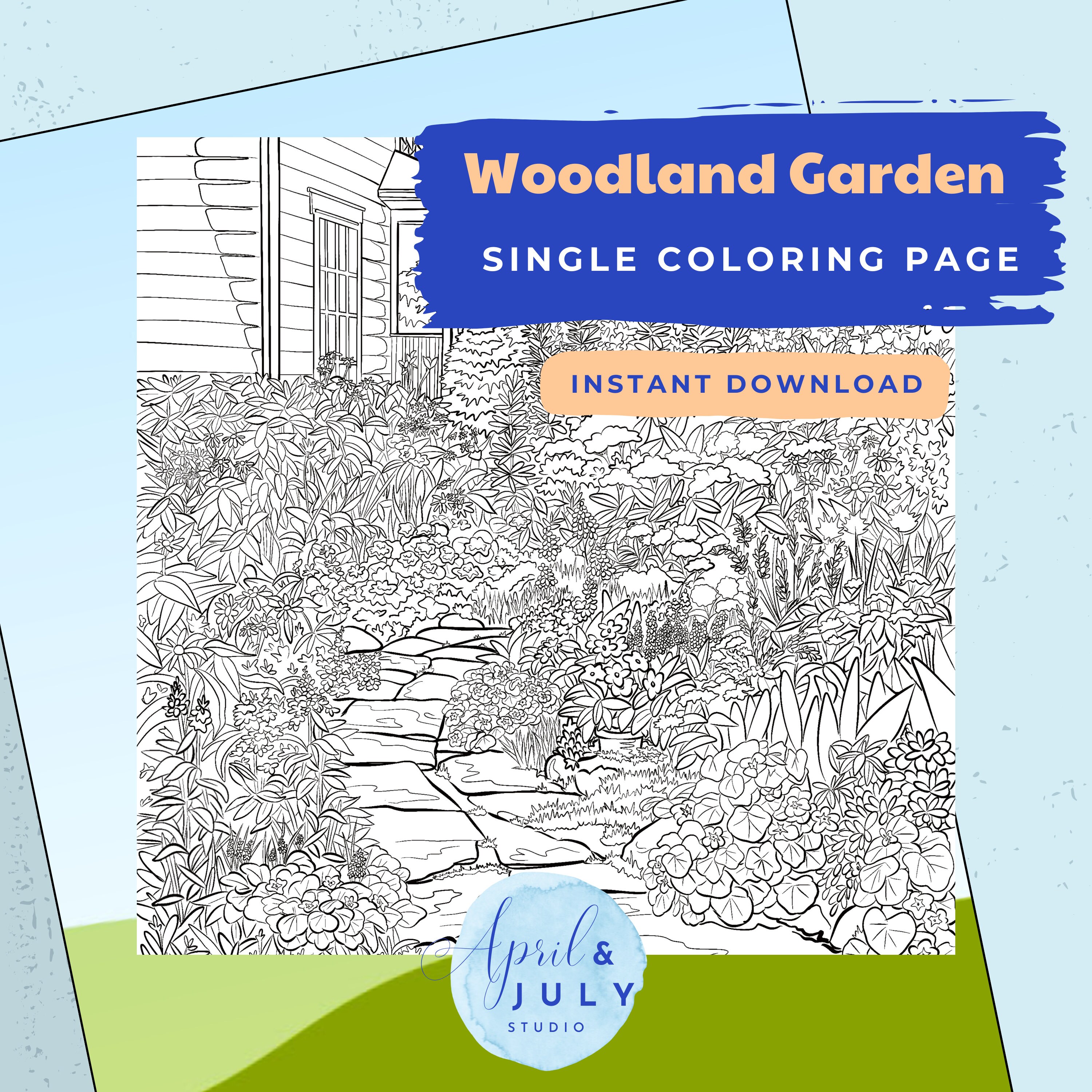 Woodland Garden Digital Download Coloring Page, Garden Path, Detailed ...