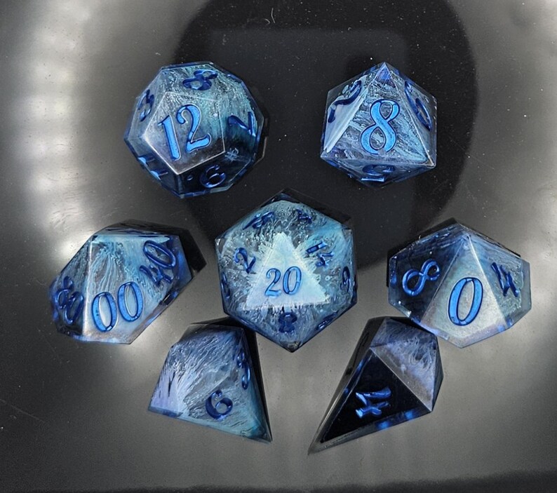 Blue Petri Style 7 Peice Dnd Dice Set - Etsy