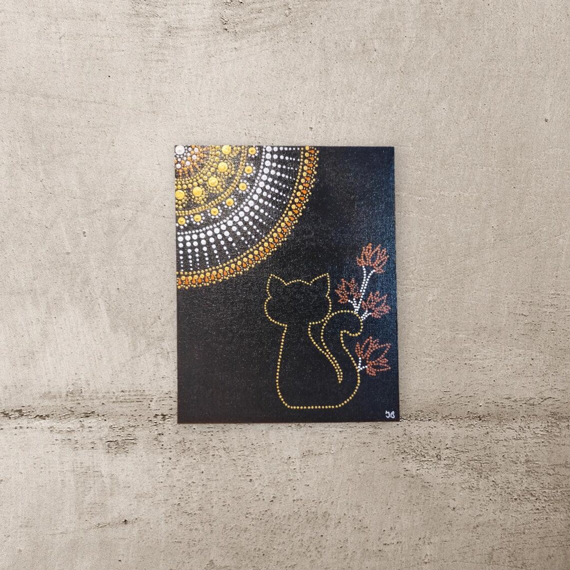 Mandala Dot Painting, Cat, Flowers, Pointillism, Wall Art - Etsy