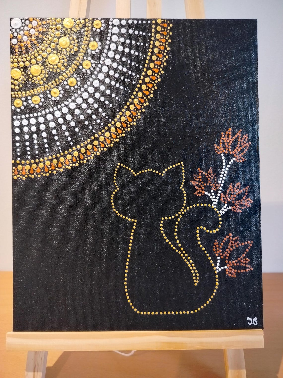 Mandala Dot Painting, Cat, Flowers, Pointillism, Wall Art - Etsy