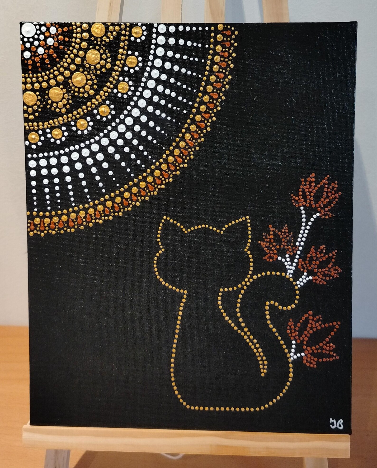 Mandala Dot Painting Cat Flowers Pointillism Wall Art - Etsy