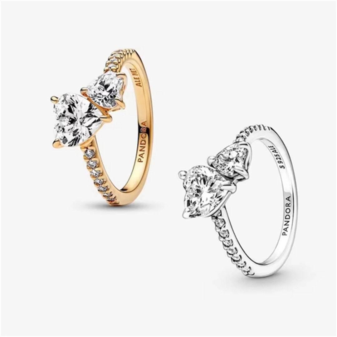 925 Sterling Silver Pandora Double Heart Shiny Ring Ideal for Charm ...