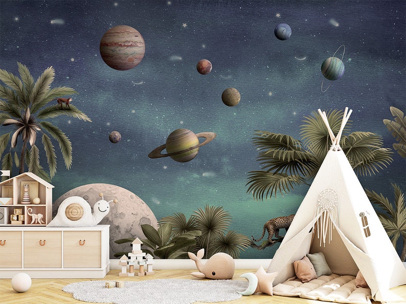 Wallpaper Mural - Pretty Planets – Kids Room, Planets, Space, Stars ...