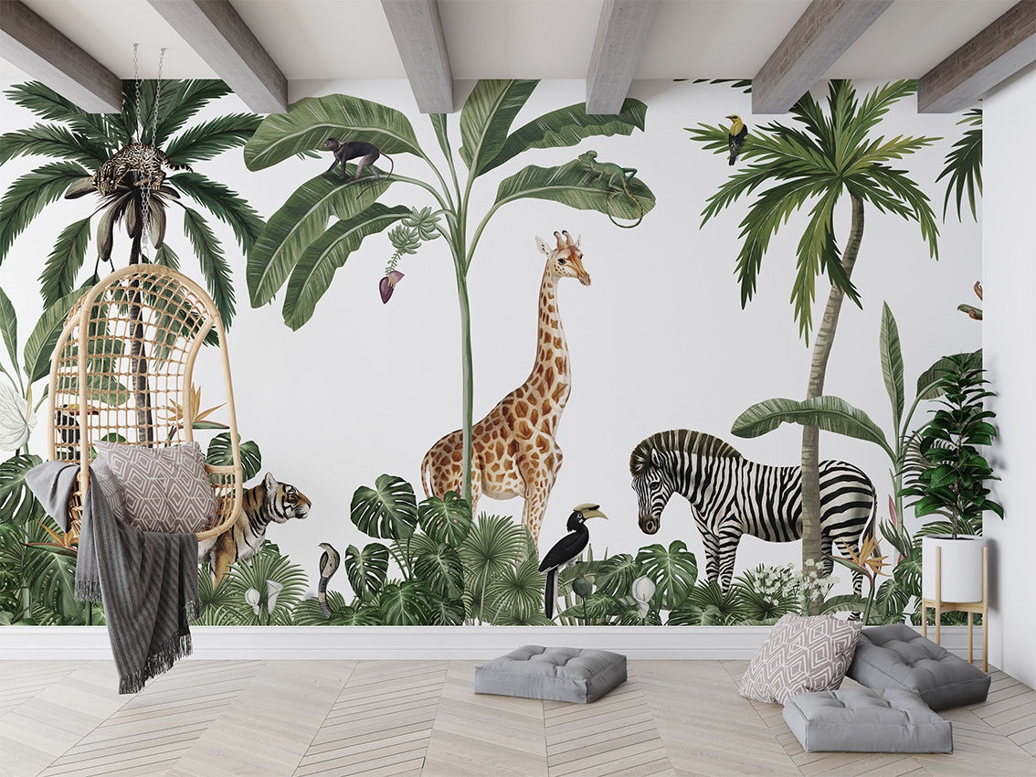 Jungle Jive - Kids Wallpaper Mural - Safari Animals, Kids Room Decor ...