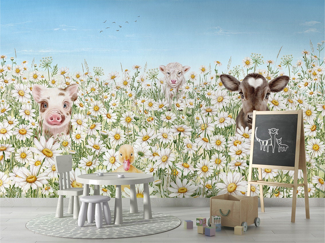 Wallpaper Mural Farm Animals Nursery, Kids Room, Farm Animals, Cow ...