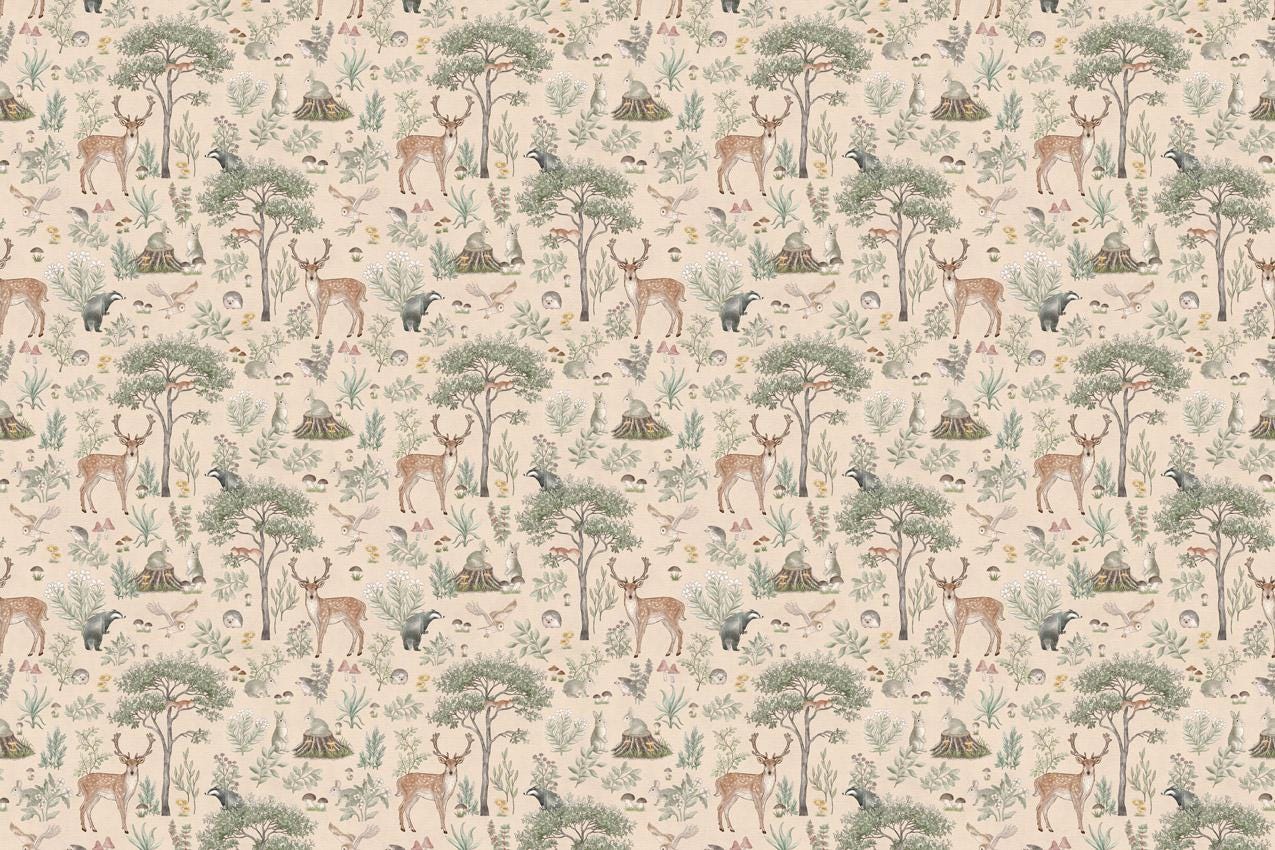 Woodland Animals Wallpaper Mural – Beige Forest Nursery Decor - Etsy