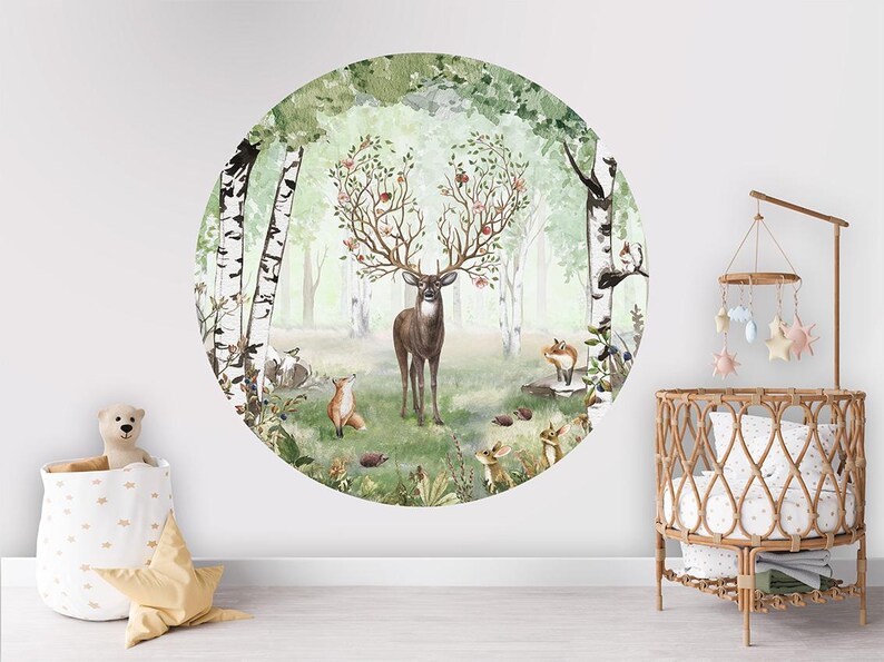 Deer Forest Wall Decal – Kids Room Peel & Stick Circle - Etsy