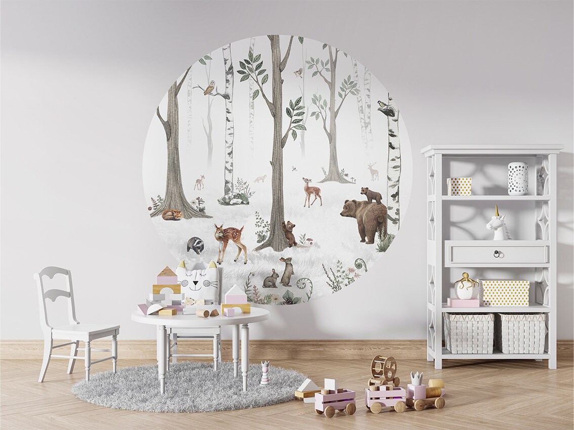Wall Circle, Wall Sticker, Wallpaper Circle White Forest Kids Room ...