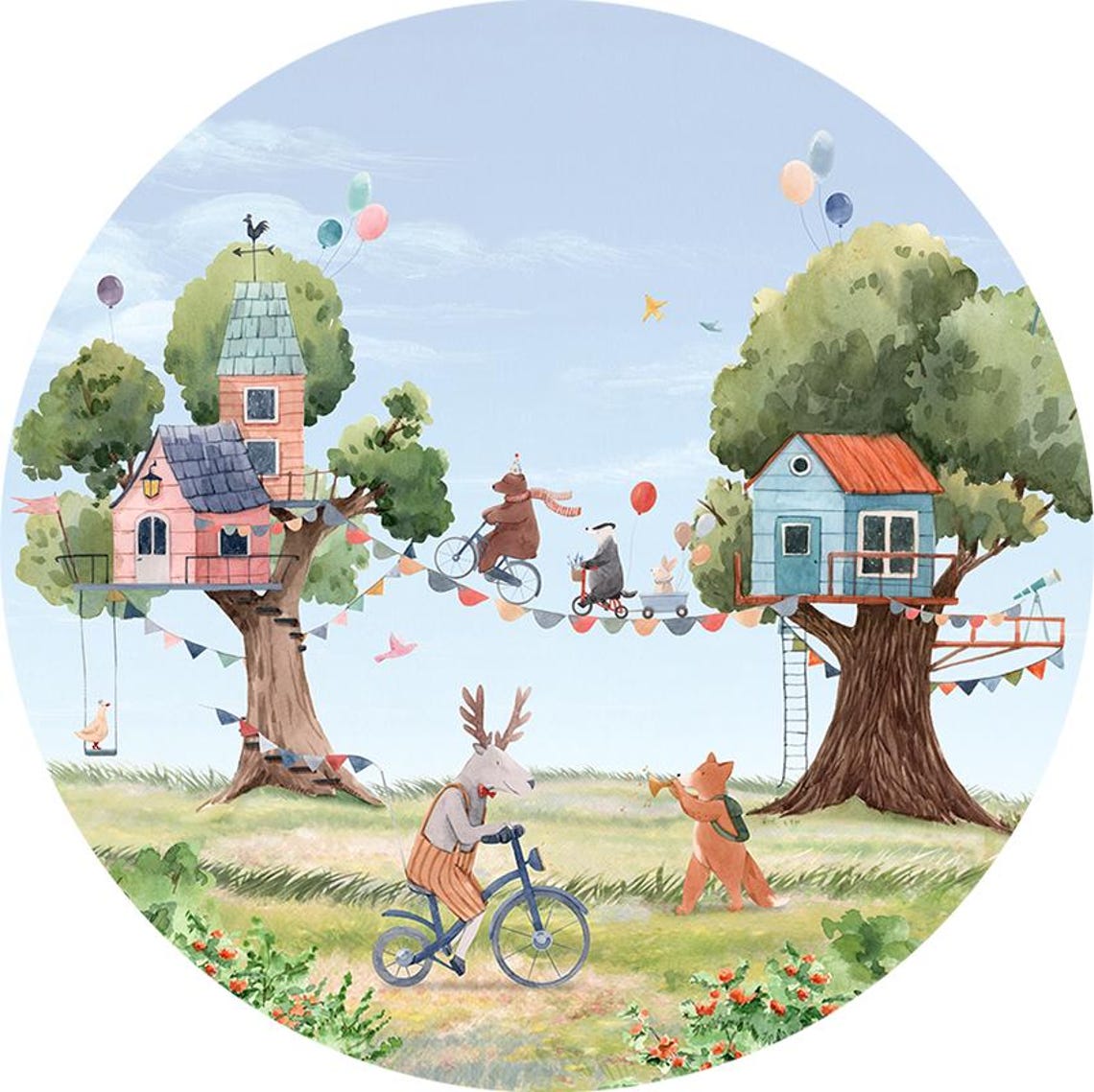 Treehouse Party - Kids Wall Circle - Peel and Stick Decal, Nursery ...