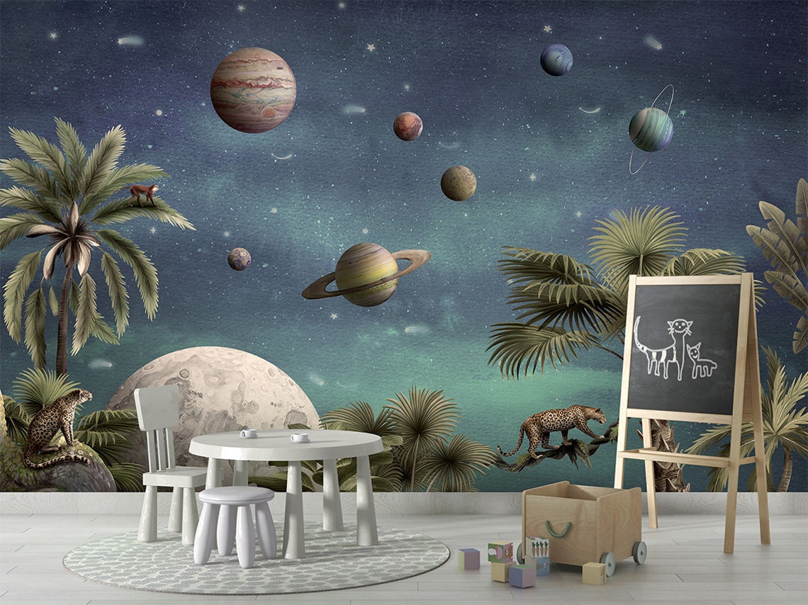 Wallpaper Mural Pretty Planets Kids Room, Planets, Space, Stars, Moon ...