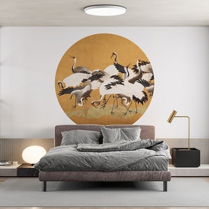Wall Circle, Wall Sticker, Wallpaper Circle - Crane Birds – Living Room ...