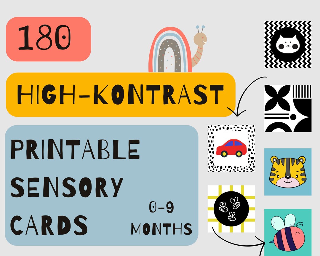 180 High Contrast Baby Cards Bundle - Printable Montessori Black and ...