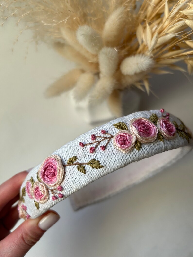 Floral Embroidered Headband-flower Headband-linen Turban-spring Summer ...