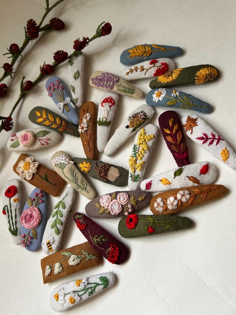 Embroidered Hair Clip, Floral Embroidered Hair Clips, Summer ...