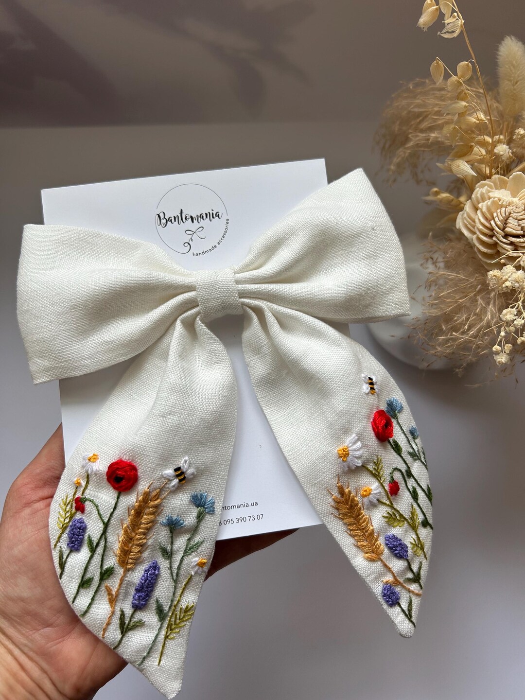 Hand-embroidered Linen Hair Bow, Wildflower Floral Ukrainian Style ...