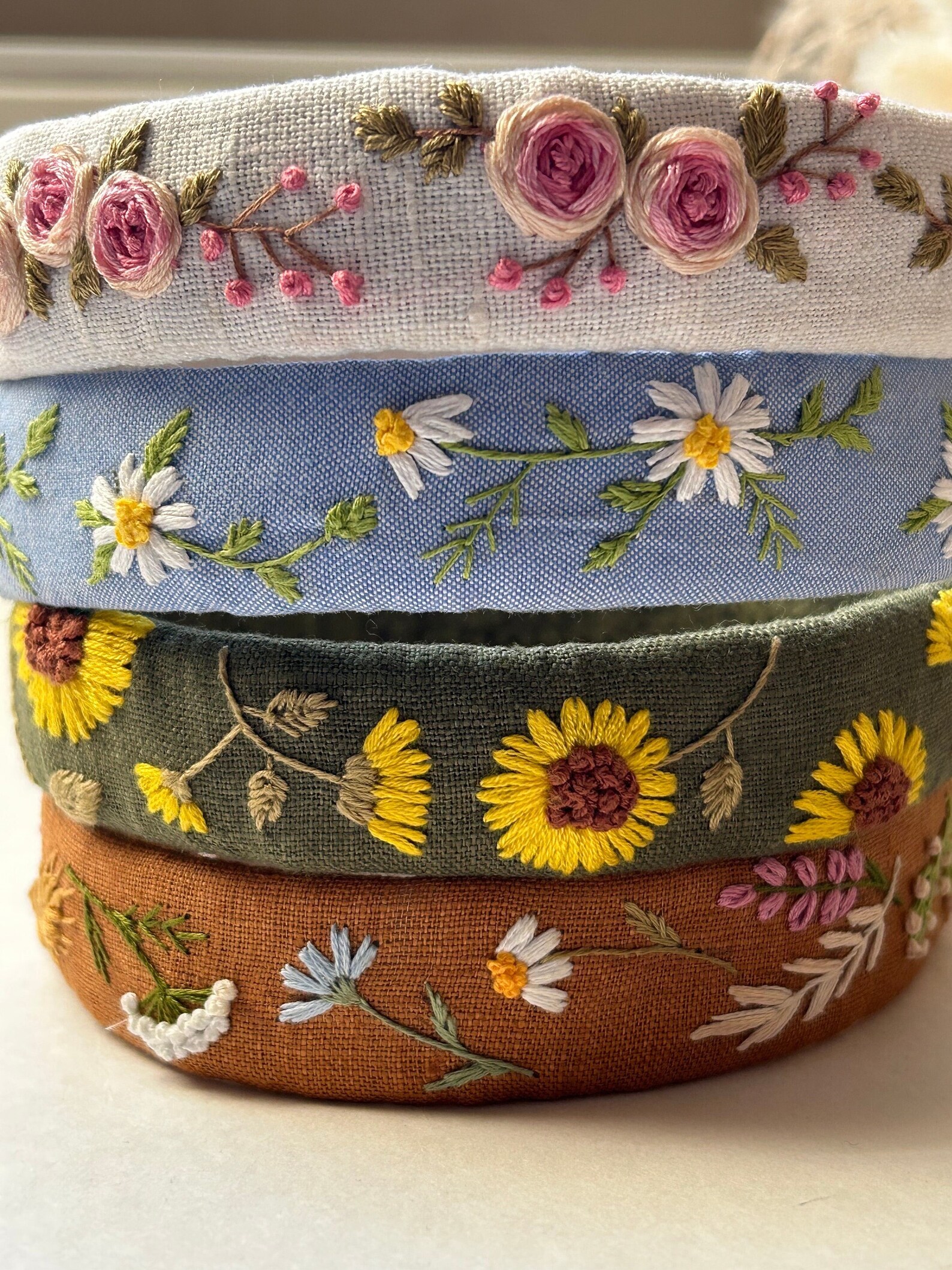Floral Embroidered Headband-flower Headband-linen Turban-spring Summer ...