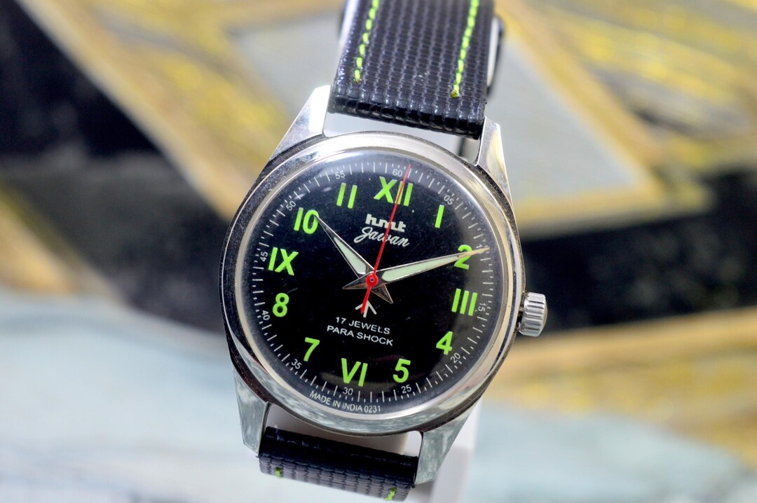 Vintage Hmt Jawan Hand Winding Black Dial Analog Made in India 17 ...