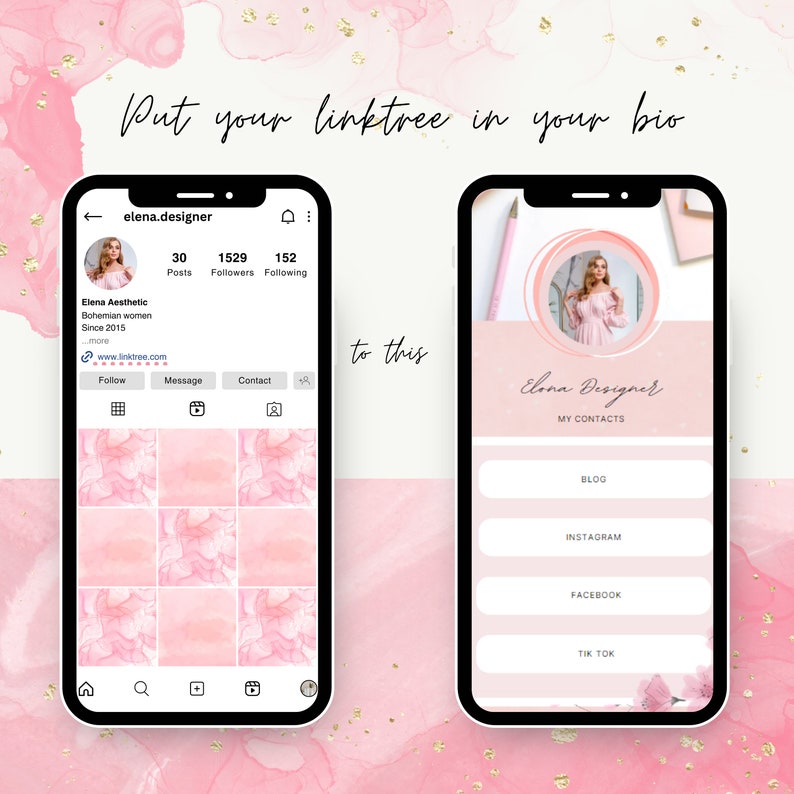 Link in Bio Linktree Canva Editable Template, Style Female - Mini Website Coquette Pastel ...