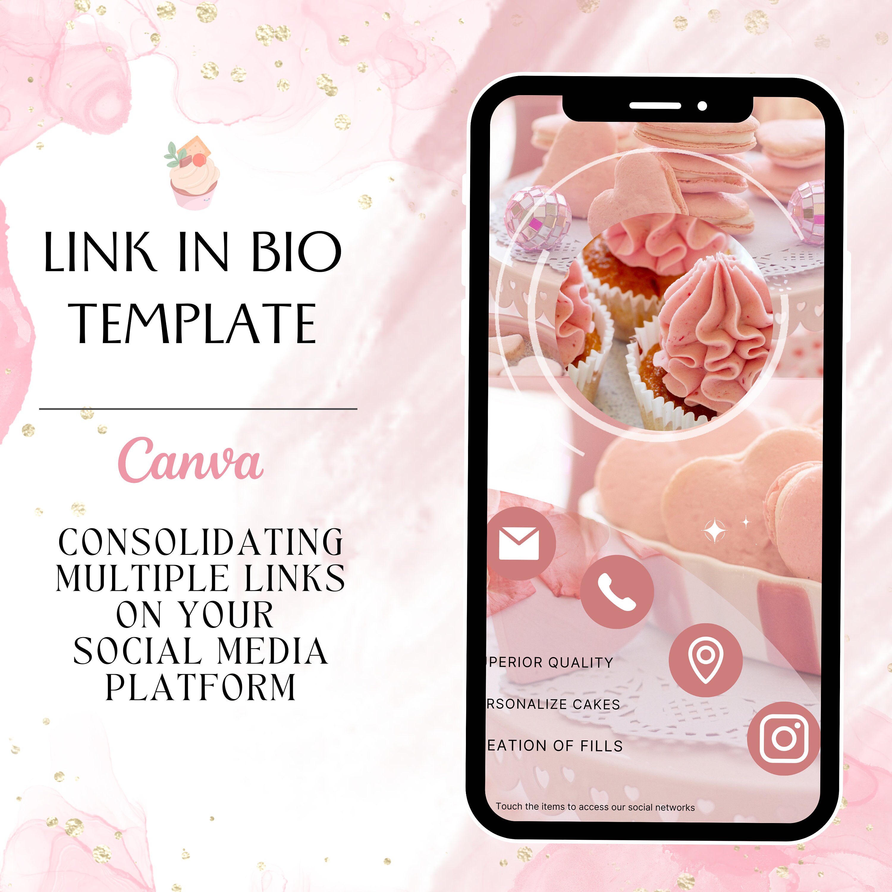 Link in Bio Template Bundle, Canva Linktree, Editable Template for Cake Shop Bakery / Instagram ...